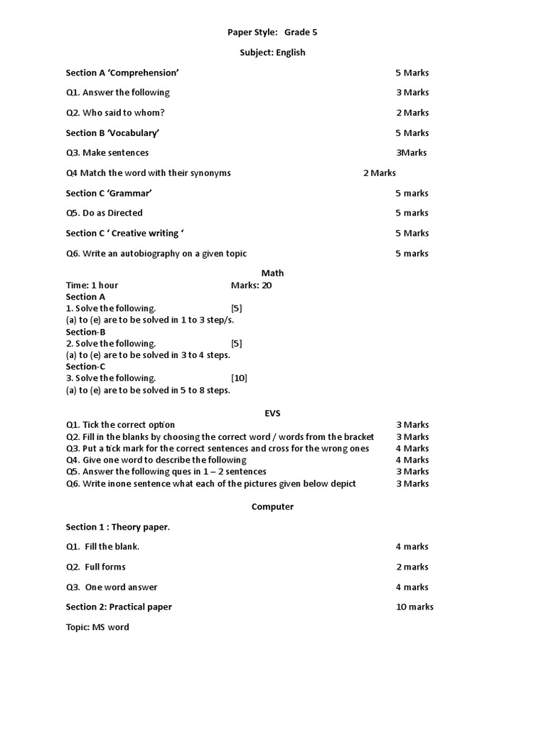 Grade 5 Paper Pattern | PDF | Learning | Linguistics