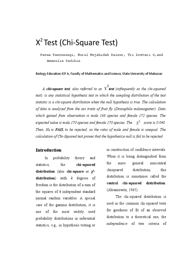 X2 Test Analysis of Male and Female Fruit Fly Ratio | PDF | Chi Squared ...