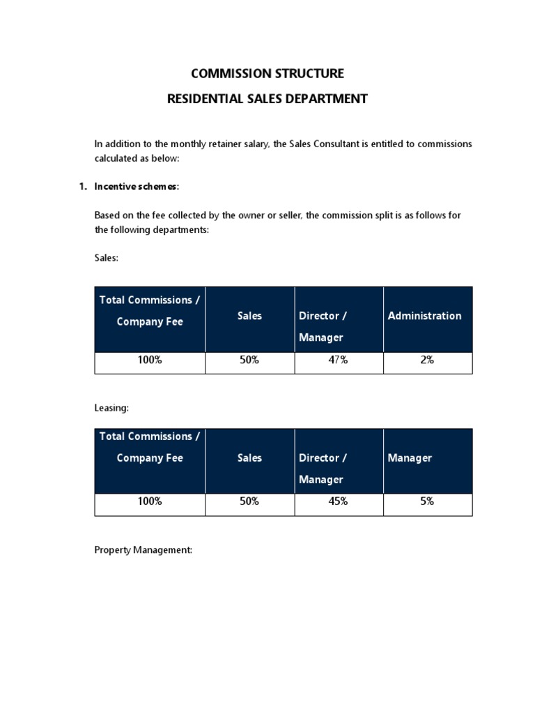 Commission Structure for Residential Sales | PDF