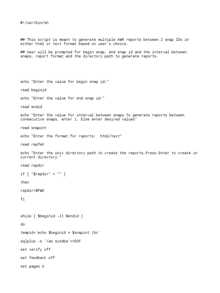 Scripts For Generating Multiple AWR Report | PDF