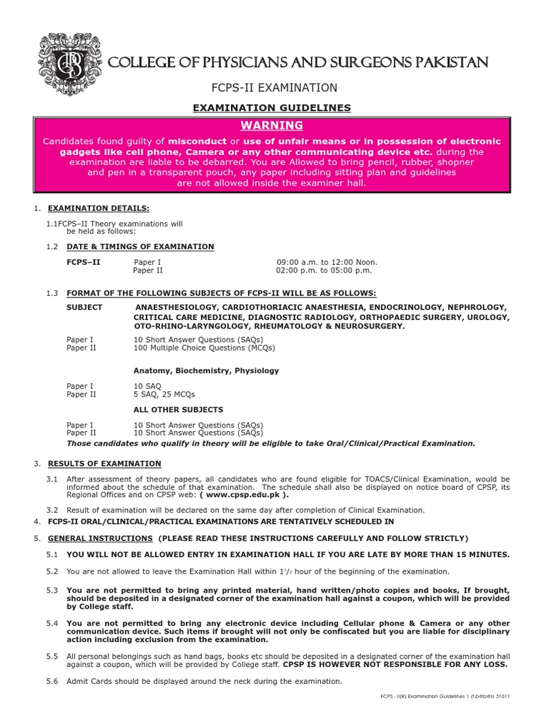 FCPS II Guideline | PDF | Health Care | Medicine