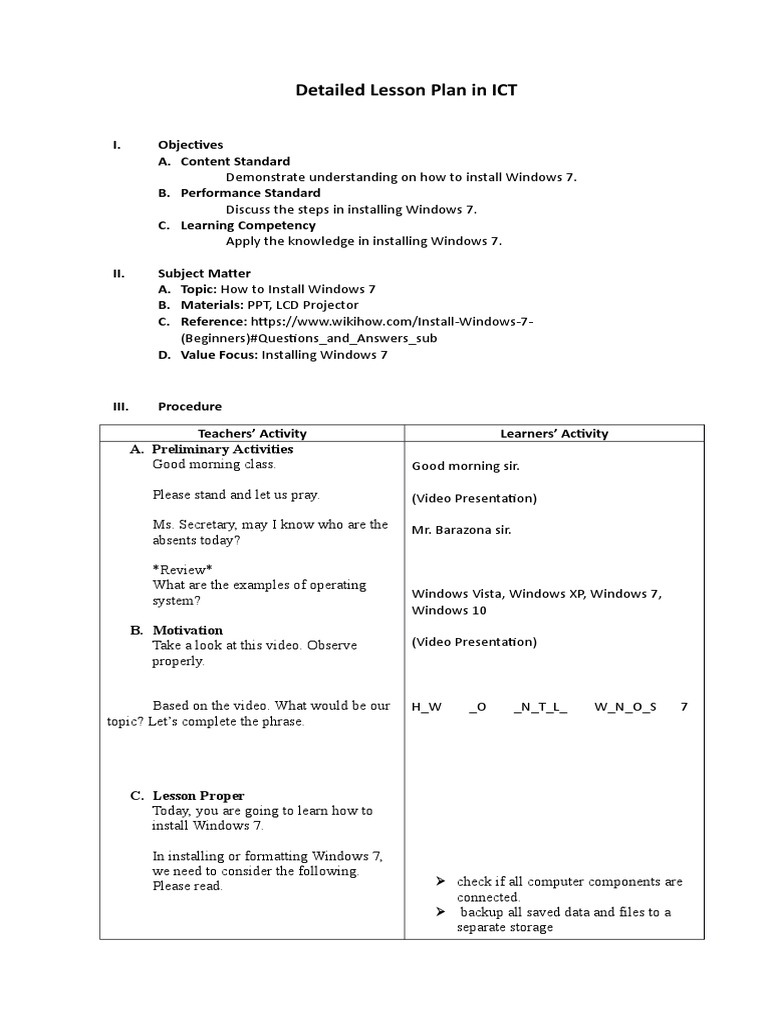 Detailed Lesson Plan in ICT | Booting | Bios