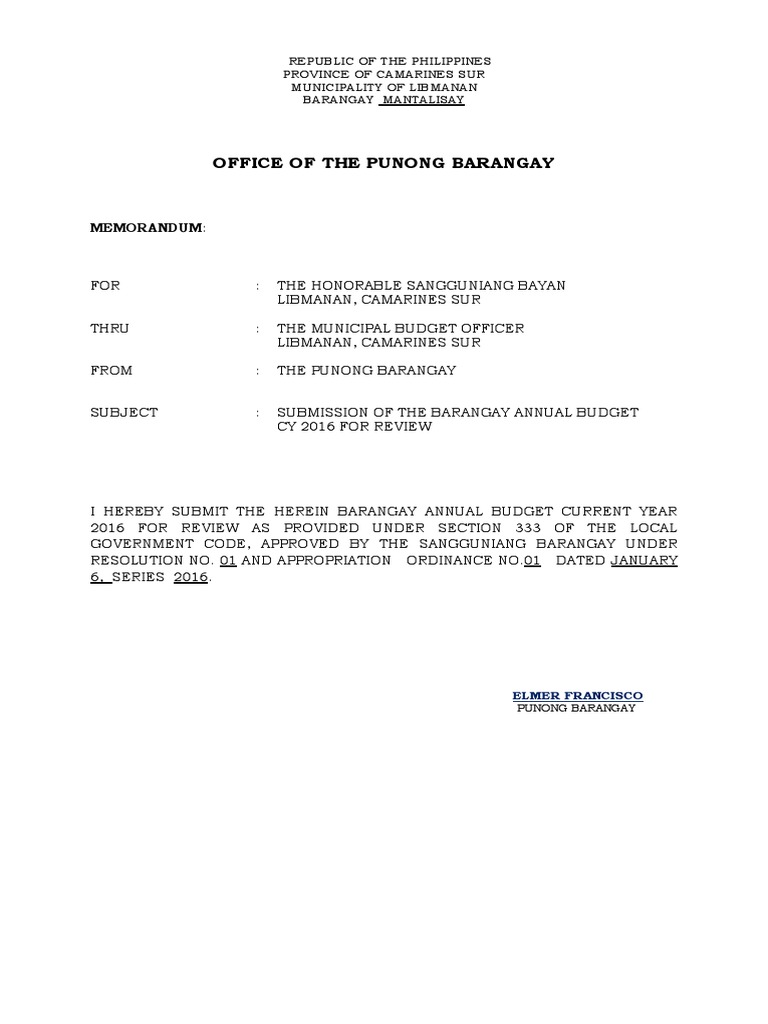 Barangay Budget Submission for 2016 | PDF | Tax Revenue | Taxes