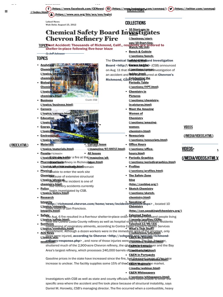 Chemical Safety Board Investigates Chevron Refinery Fire - Chemical ...