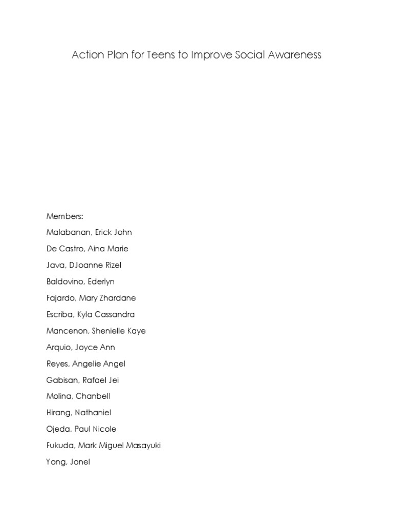 Action Plan For Teens To Improve Social Awareness | PDF