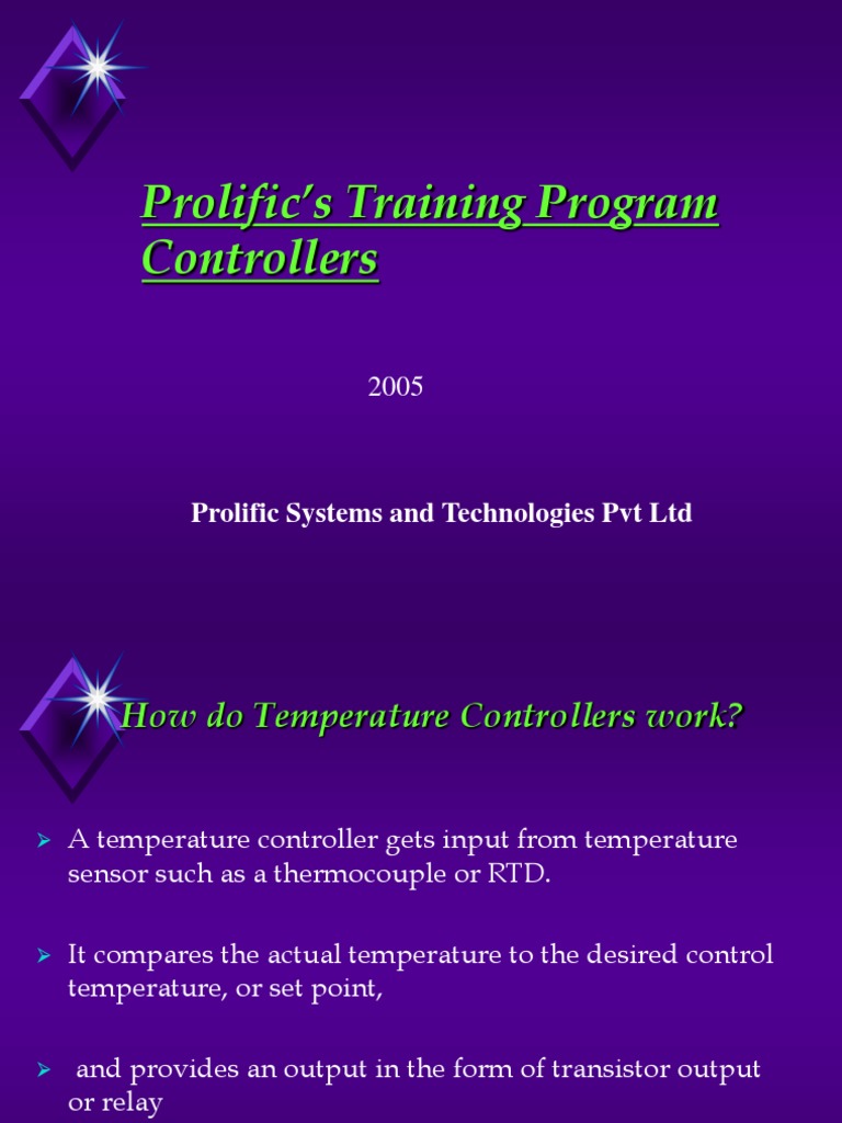Prolific's Training Program Controllers: Prolific Systems and ...