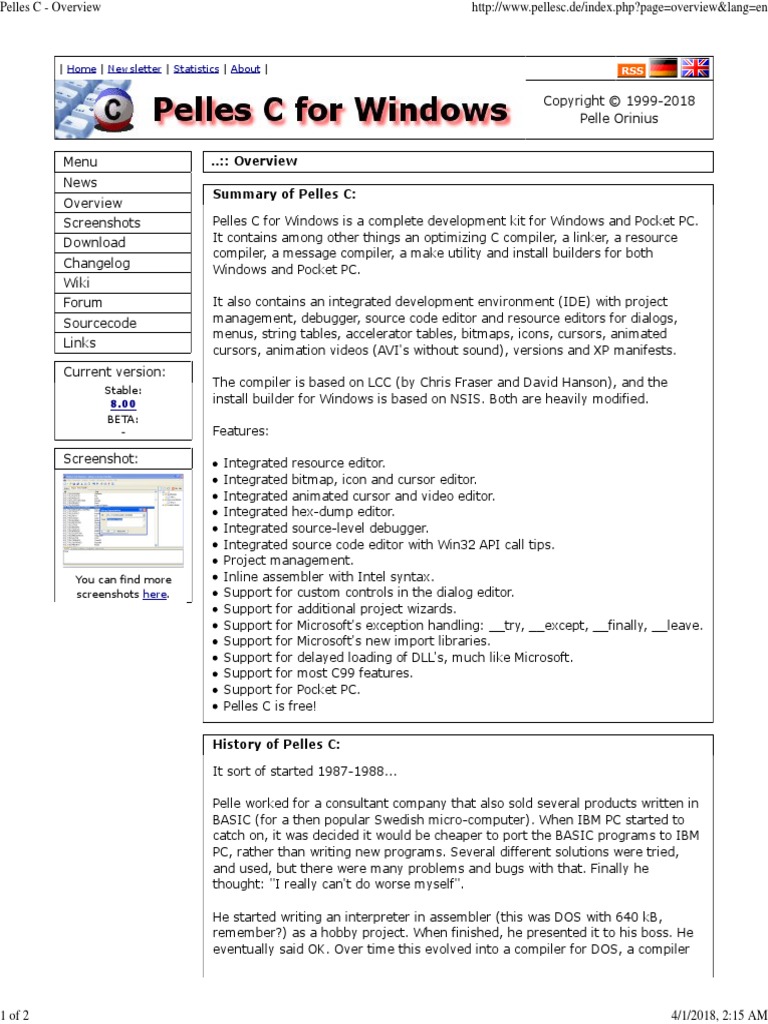 Pelles C Overview Pdf Microsoft Windows C Programming Language