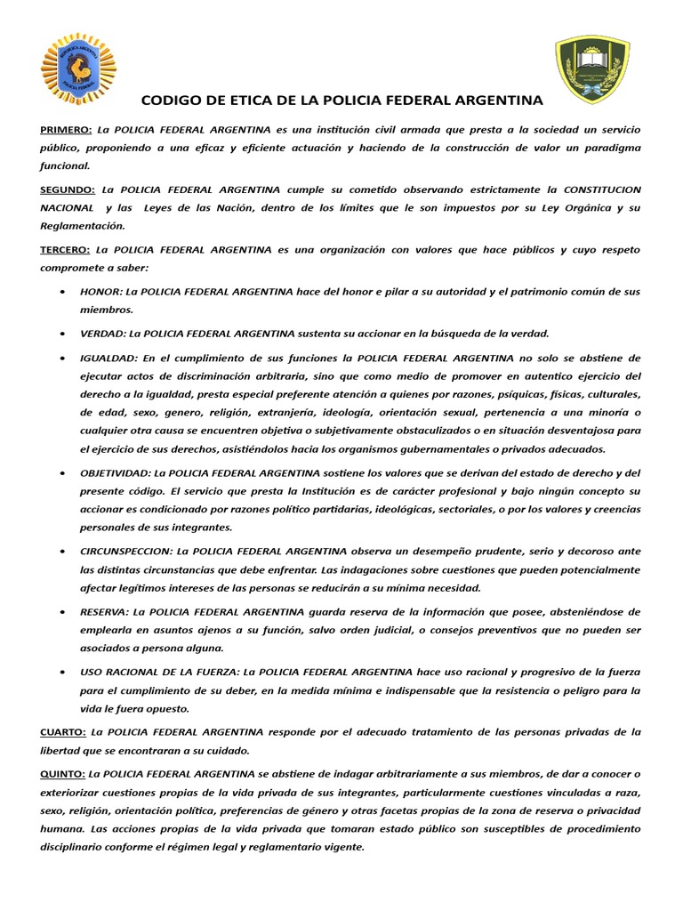 Code of Ethics of The Federal Police | PDF | Policía | México
