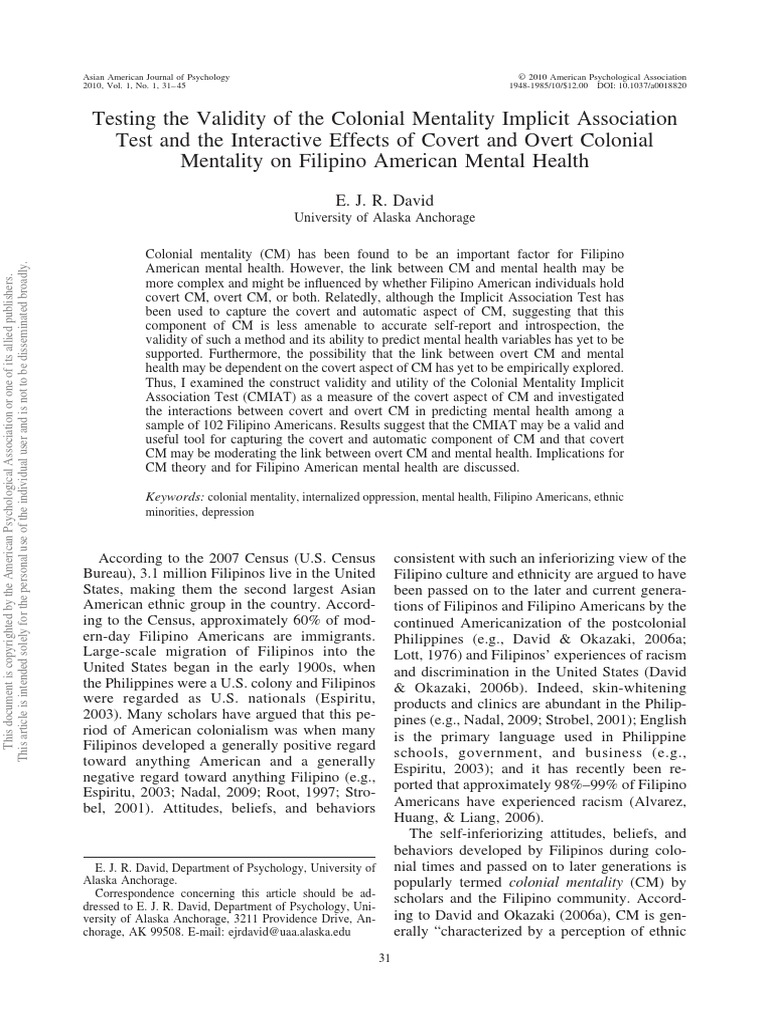 Testing The Validity of The Colonial Mentality Implicit Association ...