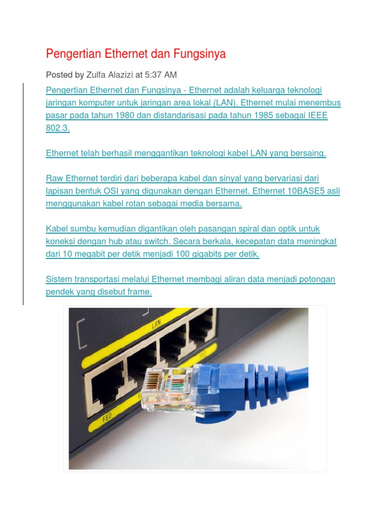 PENGERTIAN DAN FUNGSI ETHERNET | PDF