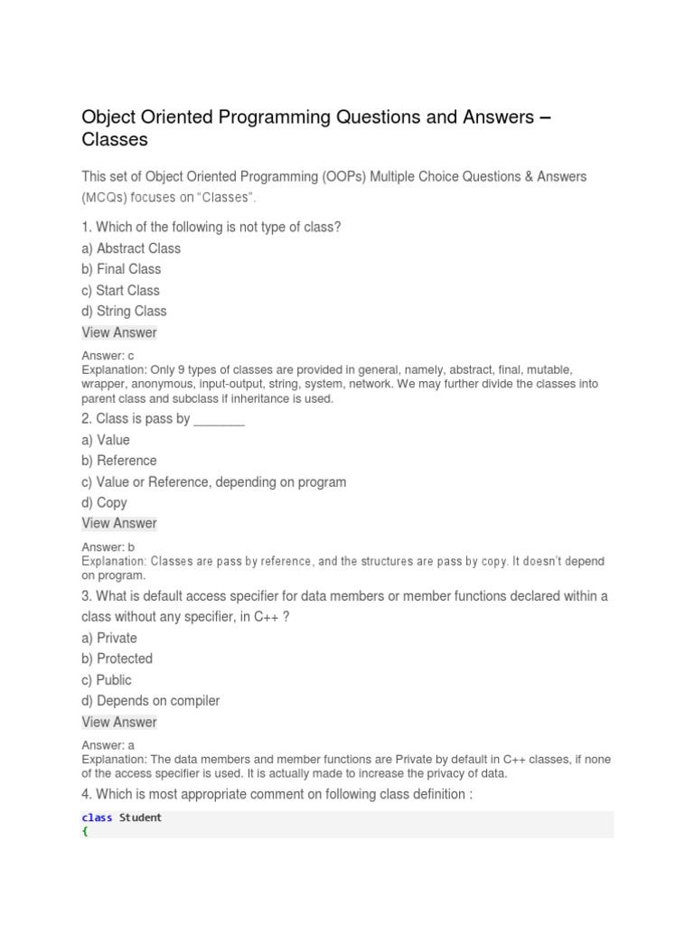 Oop Mcqs Pdf Class Computer Programming Inheritance Object Oriented Programming