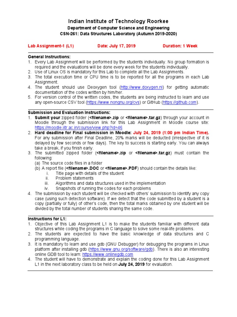Indian Institute of Technology Roorkee: Lab Assignment-1 (L1) Date: July 17, 2019 Duration: 1 ...