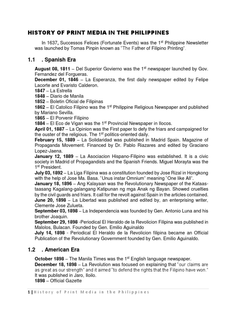 History of Print Media in the Philippines | PDF | Philippines ...