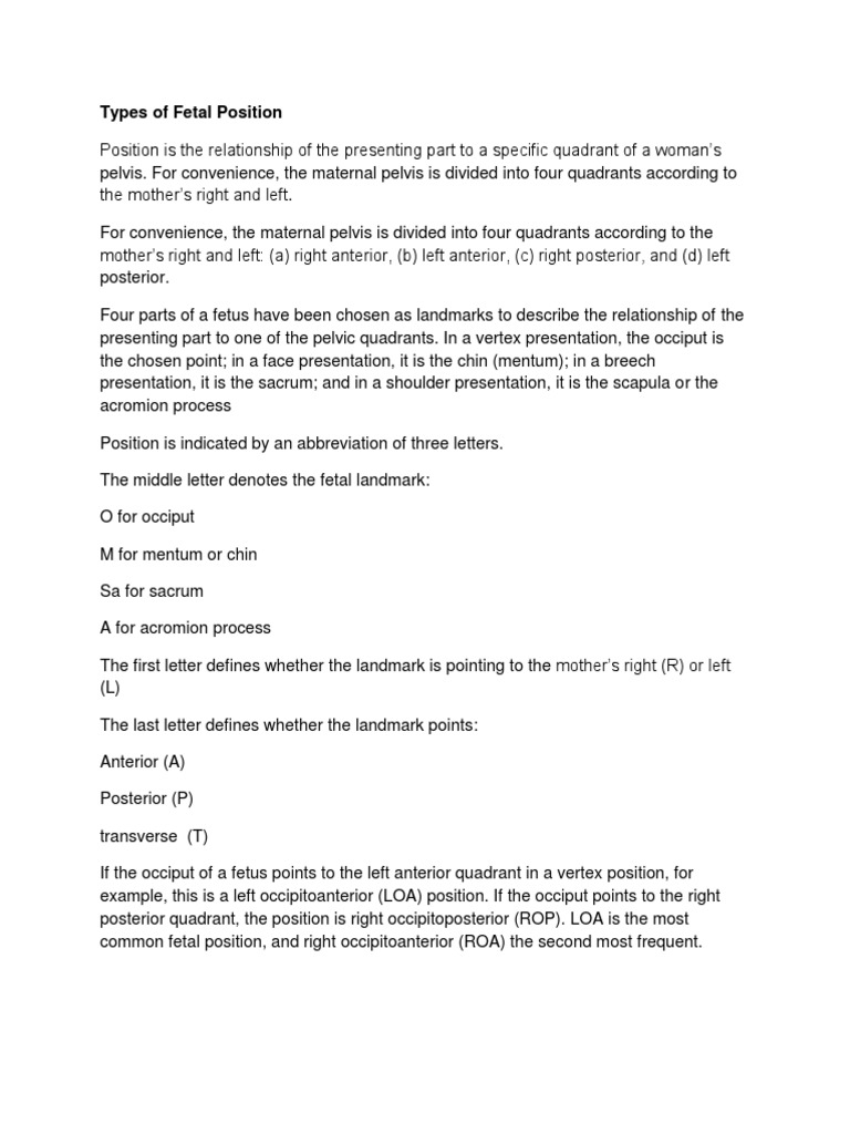 Types of Fetal Presentation | PDF
