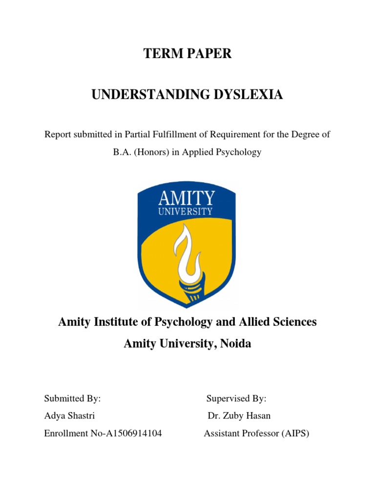 Term Paper: Amity Institute of Psychology and Allied Sciences Amity University, Noida | PDF ...