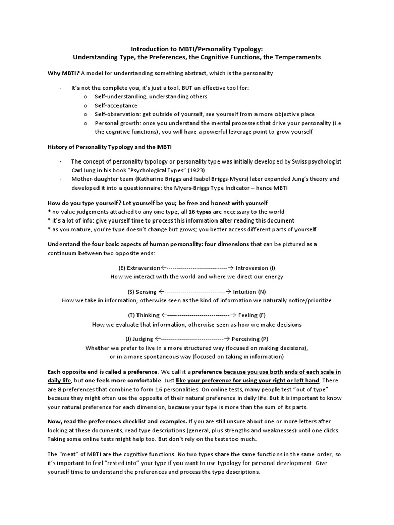 The Beginner S Guide To Mbti And Typing Yourself Pdf Personality