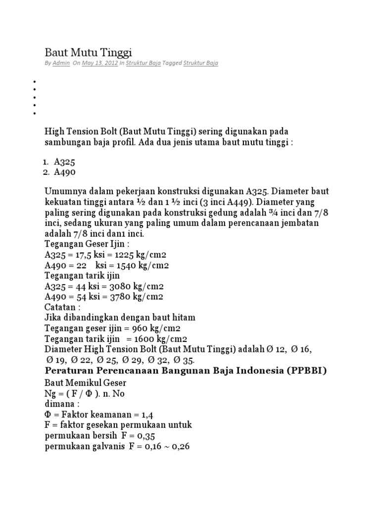 Baut Mutu Tinggi | PDF | Sains & Matematika | Teknologi & Rekayasa