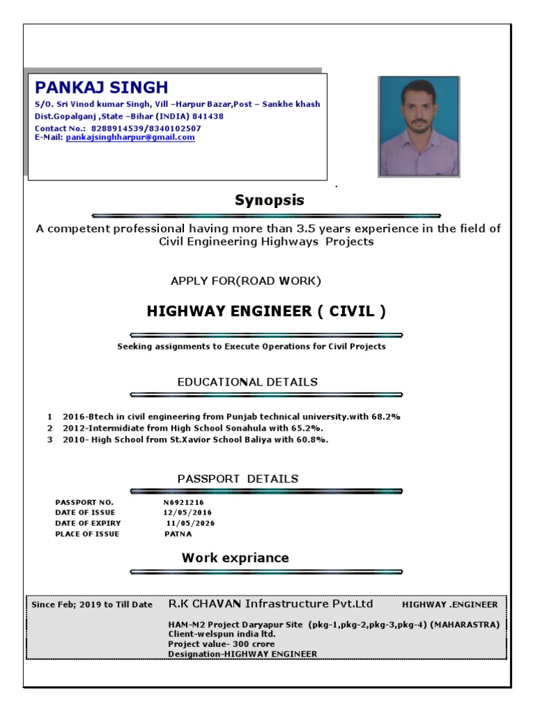 Pankaj Singh Highway Engineer Resume | PDF | Science | Engineering
