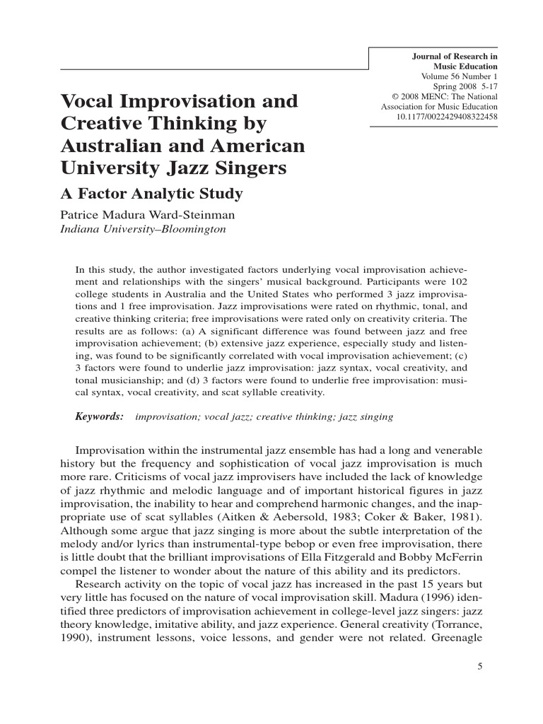Vocal Improvisation and Creative Thinking by Australian and American ...