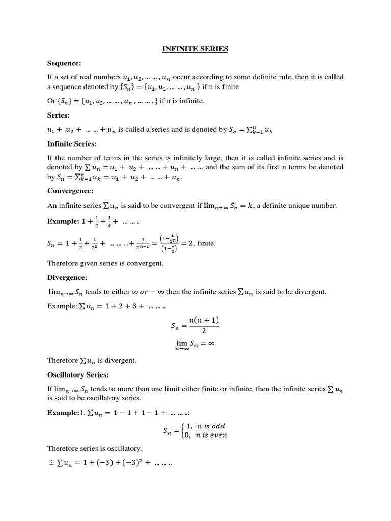 INFINITE SERIES CONVERGENCE TESTS | PDF | Series (Mathematics ...