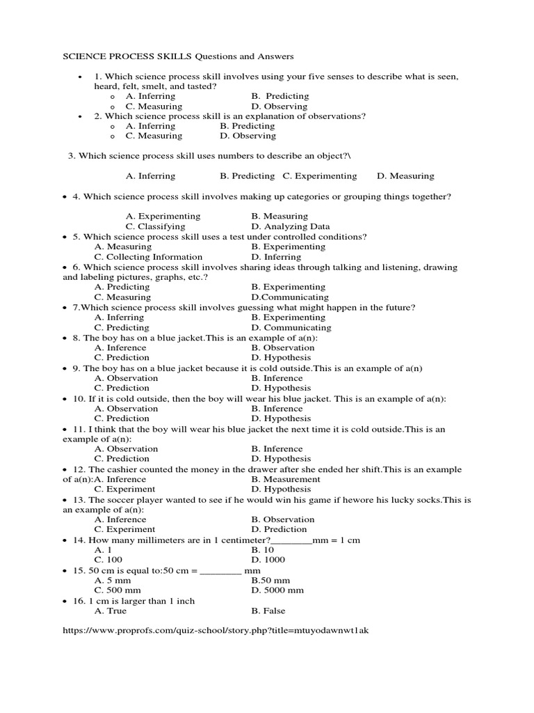 Key Science Process Skills and Their Definitions: A Guide to Observing ...