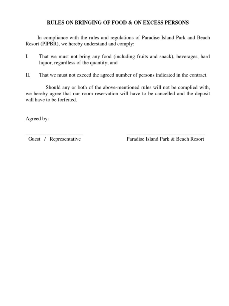 Rules and safety regulations at Paradise Island Park and Beach Resort ...
