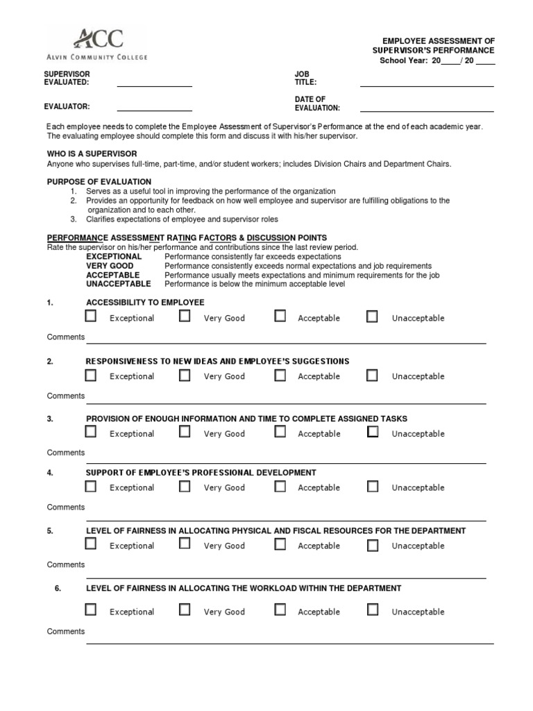 Supervisor Performance Assessment Guide | PDF | Supervisor | Employment