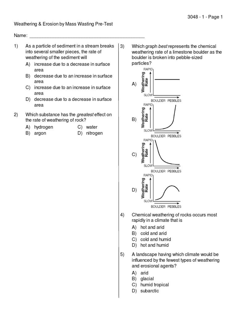 WeatheringMassWastingPre Test | PDF | Weathering | Rock (Geology)