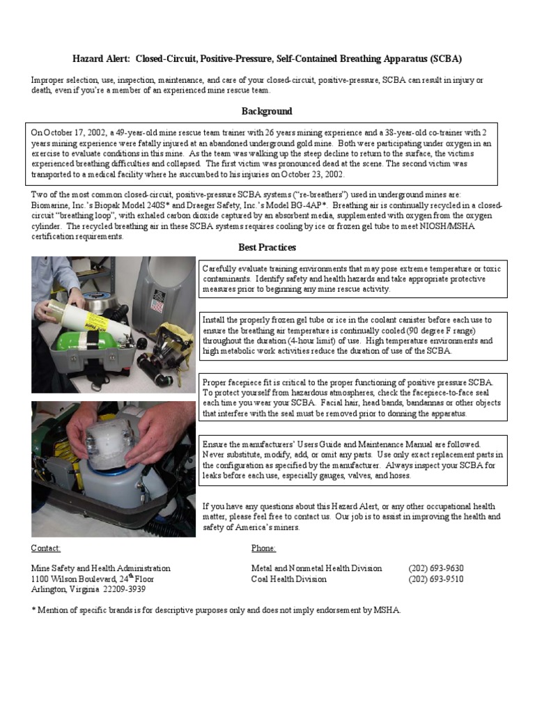 Hazard Alert: Closed-Circuit, Positive-Pressure, Self-Contained ...