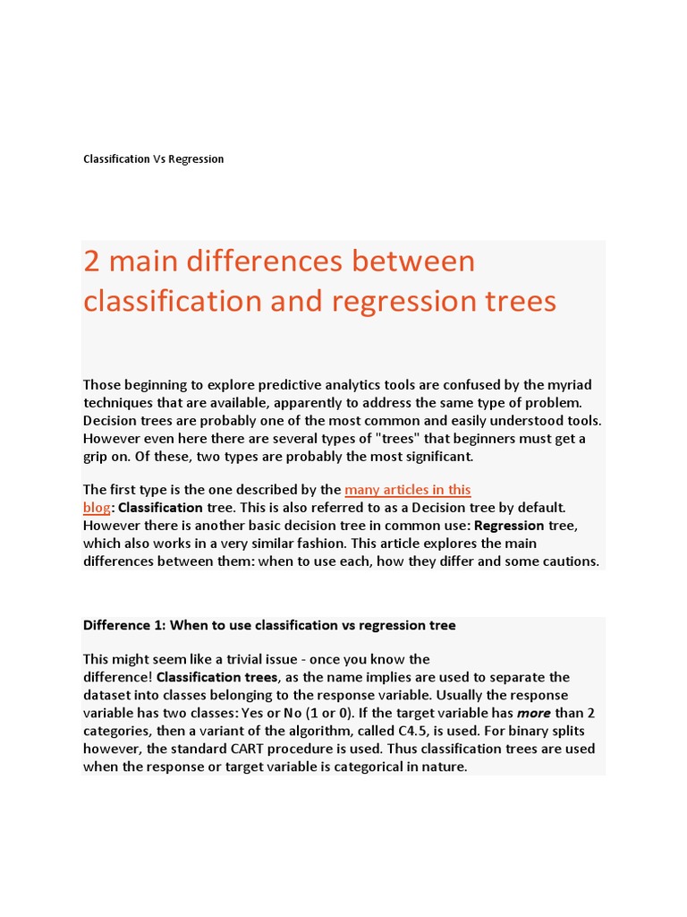 Classification Vs Regression | PDF | Statistical Classification | Regression Analysis