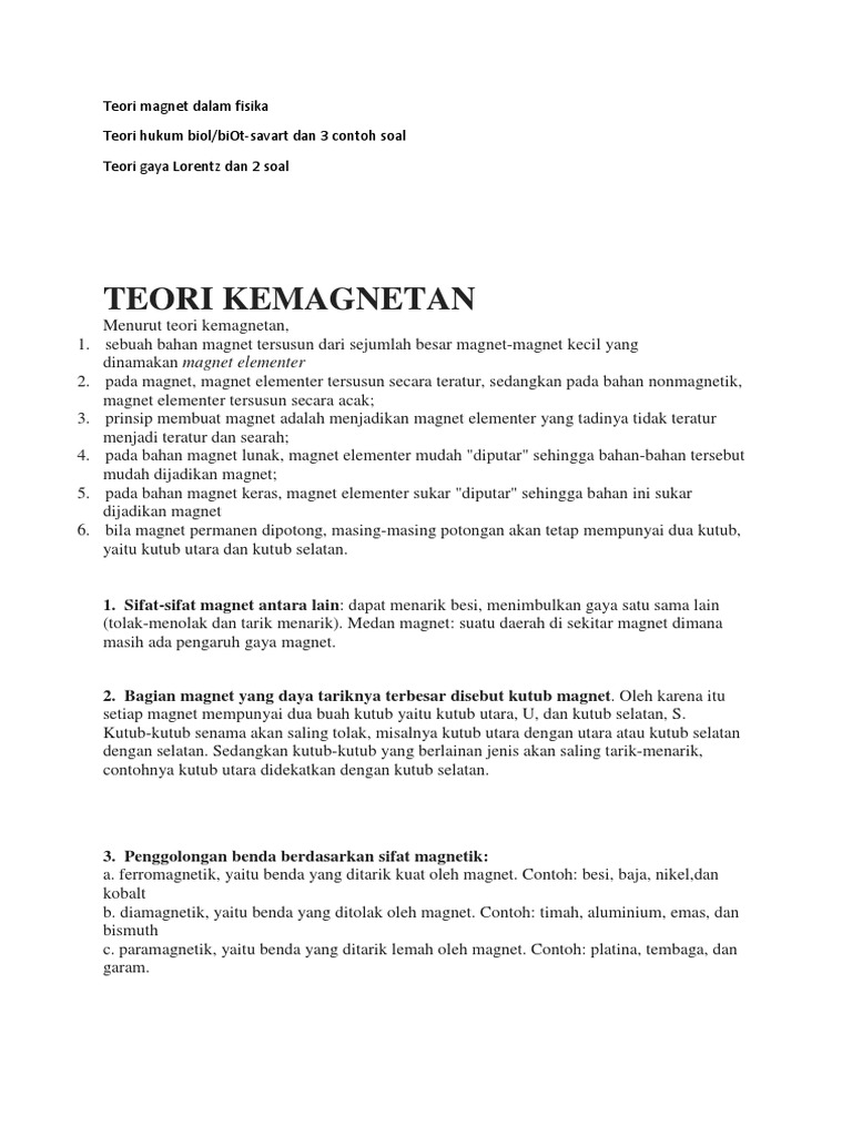Teori Magnet Dalam Fisika | PDF
