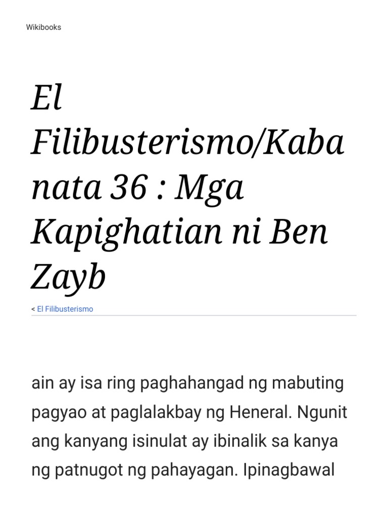 Kabanata 36: Mga Kapighatian Ni Ben Zayb - Wikibooks PDF | PDF Kabanata 36: Mga Kapighatian Ni Ben Zayb - Wikibooks PDF | PDF