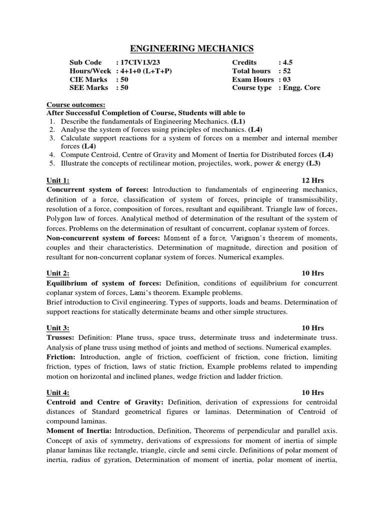 0 - Engineering Mechanics Syllabus 2017 Scheme-Merged PDF | PDF ...