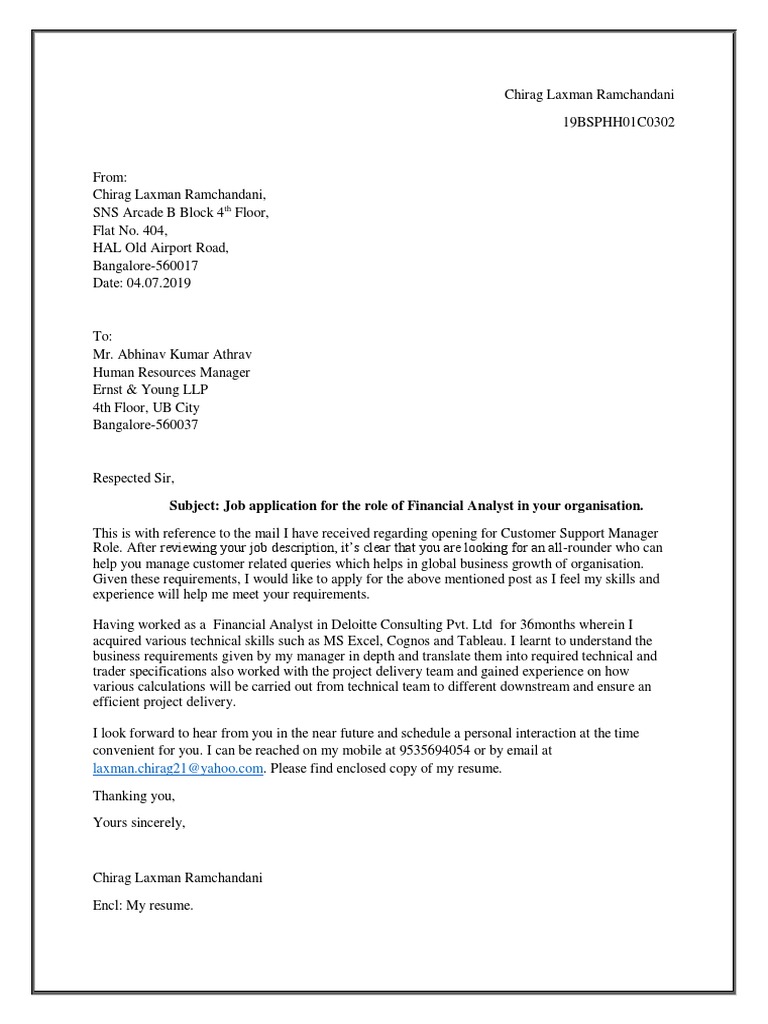Subject: Job Application For The Role of Financial Analyst in Your ...