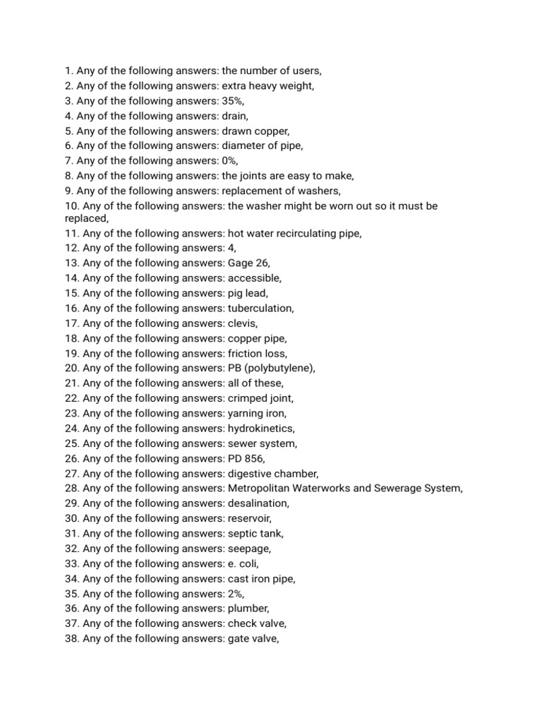 Master Plumber Elements Bank - 05 (Mark Scheme) | PDF | Manufactured Goods | Hydrology