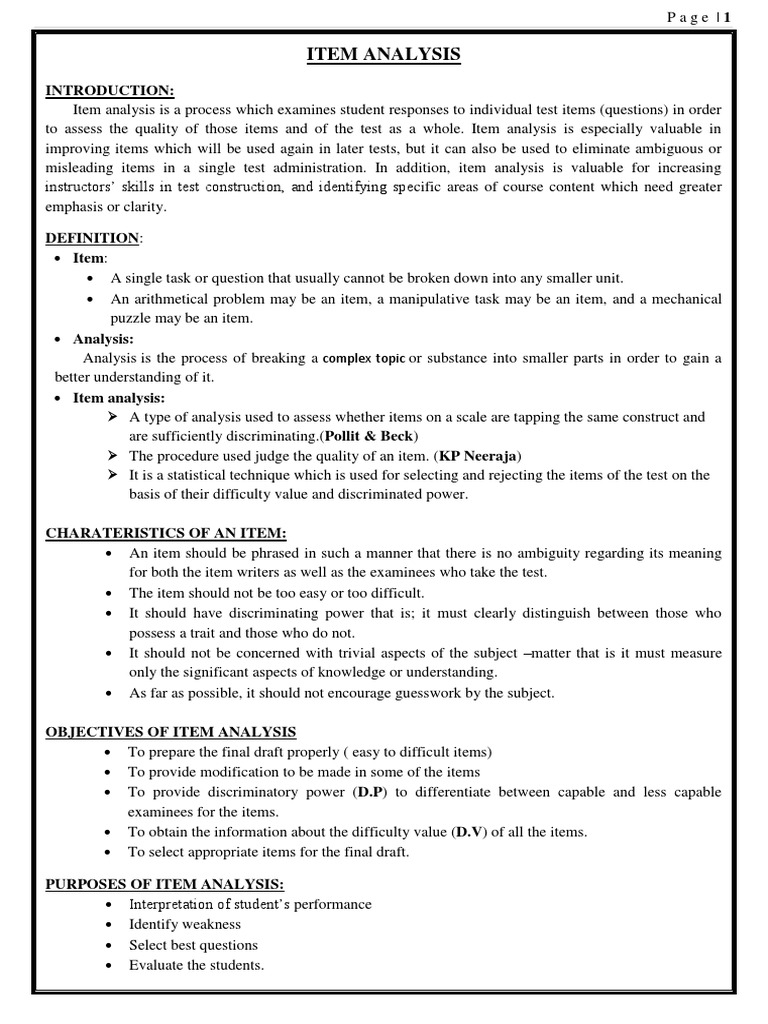 Item Analysis: Complex Topic | Download Free PDF | Multiple Choice ...