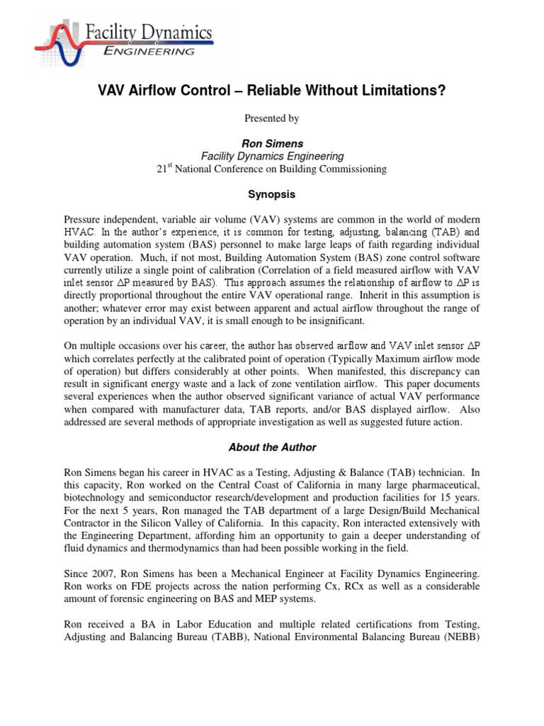 VAV Airflow Control Challenges | PDF | Duct (Flow) | Flow Measurement