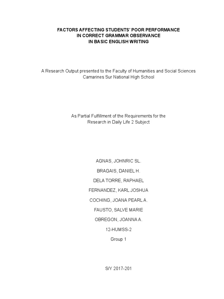 Factors Affecting Students' Poor Performance in Correct Grammar ...