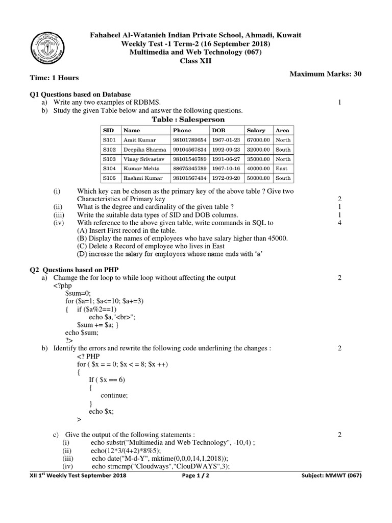 MMWT Xii WT 1 T2 2018 | PDF | Php | Information Retrieval