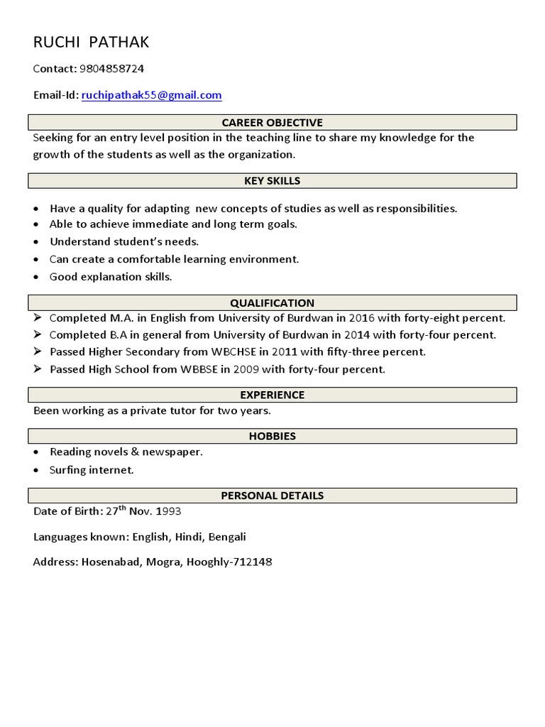 Ruchi Pathak's Teaching CV | PDF