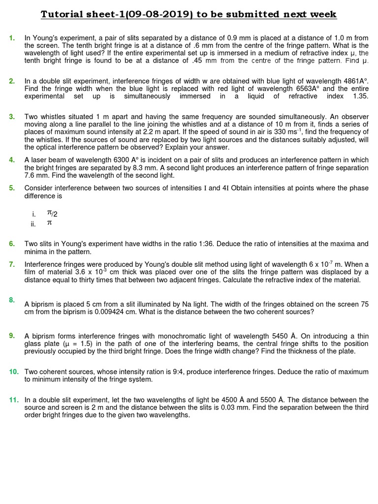Tutorial Sheet 1 PDF | PDF | Wavelength | Refractive Index