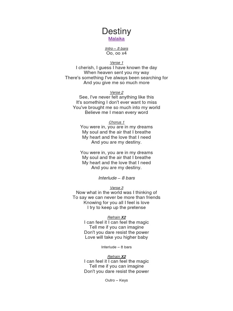 Destiny Lyrics | PDF