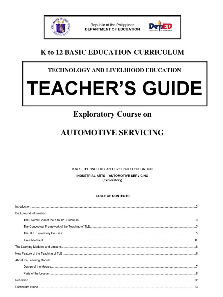 Automotive Servicing Teachers Guide PDF | PDF | Curriculum ...
