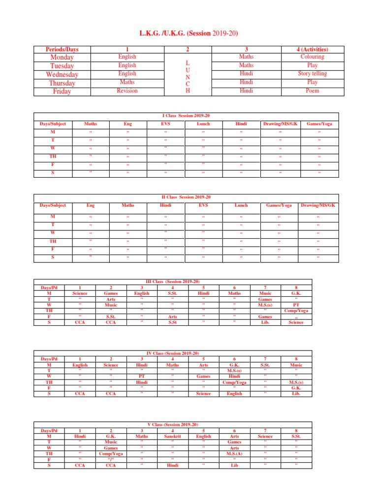 School Timetable LKG to Class 12 PDF | PDF