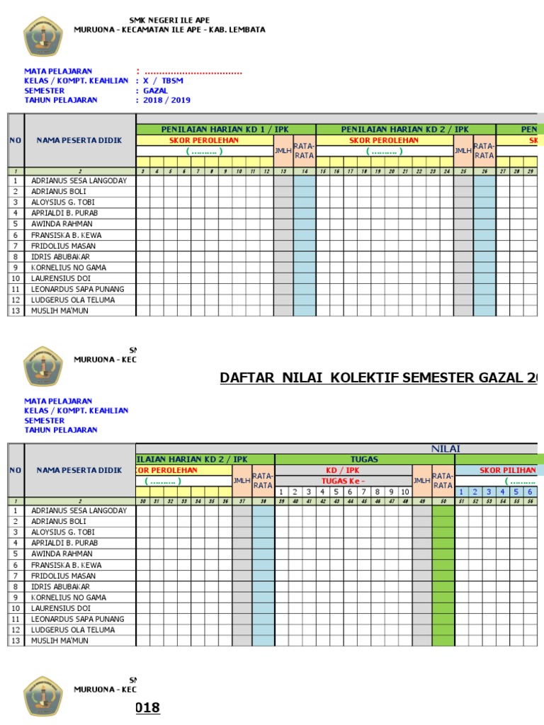 005 Rekap Nilai Kelas X TBSM | PDF
