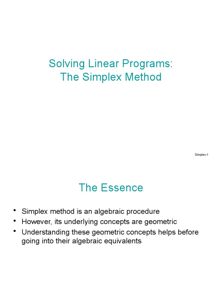 Solving Linear Programs: The Simplex Method | Download Free PDF | Mathematical Optimization ...