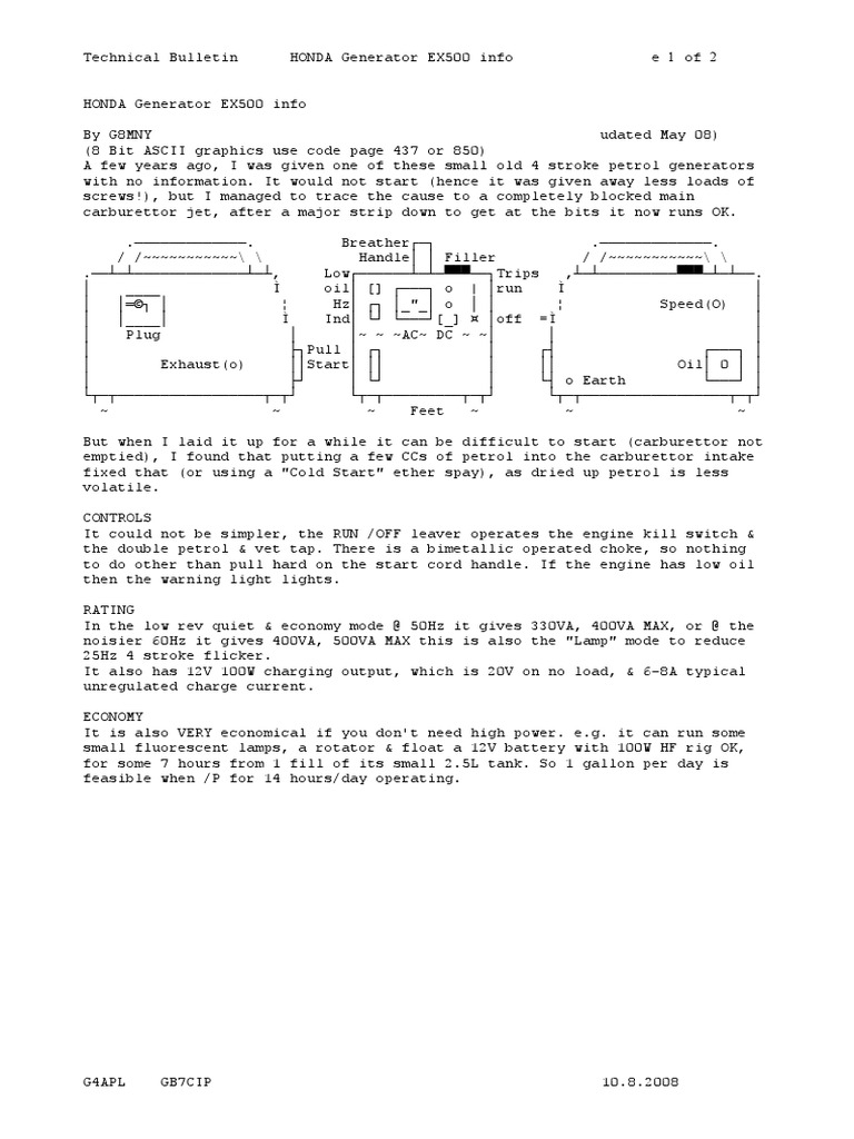 HONDA Generator EX500 Info | PDF | Direct Current | Carburetor