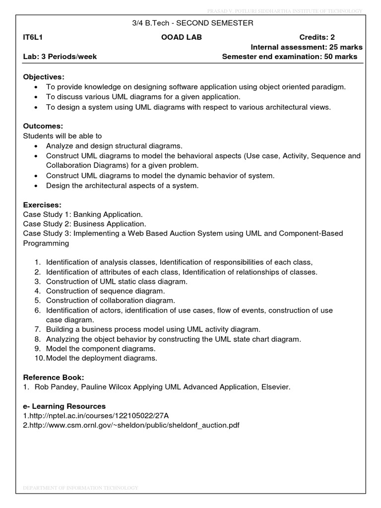 OOAD Lab for IT Students | PDF