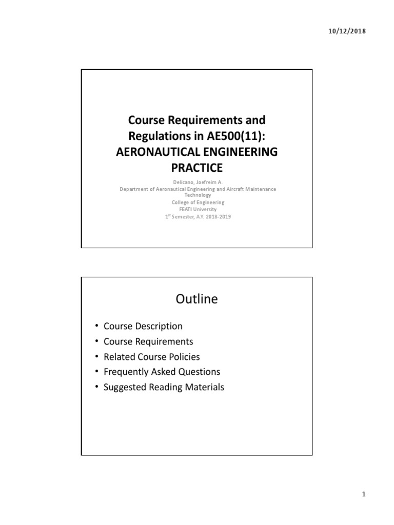 Course Requirements and Regulations for Aeronautical Engineering ...