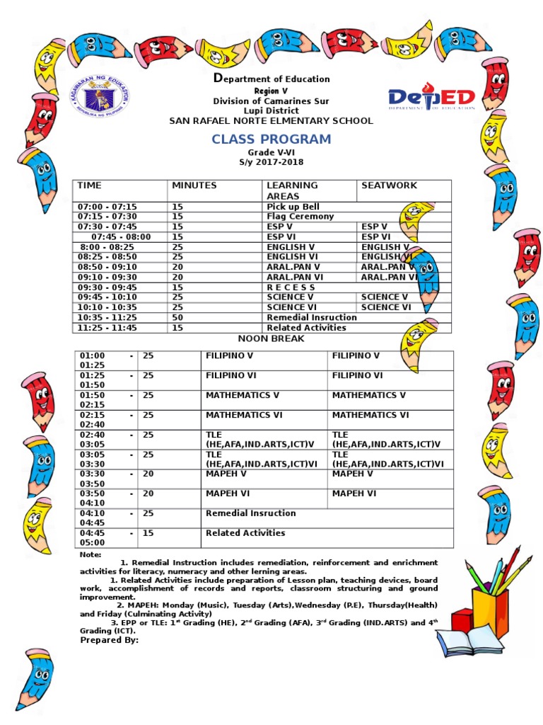 Class Program: San Rafael Norte Elmentary School | PDF | Education ...